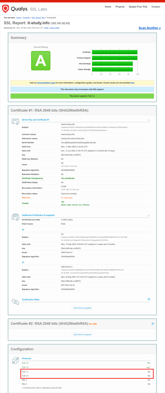 外部に公開しているWebサーバでTLS1.0を無効化する | ITStudy